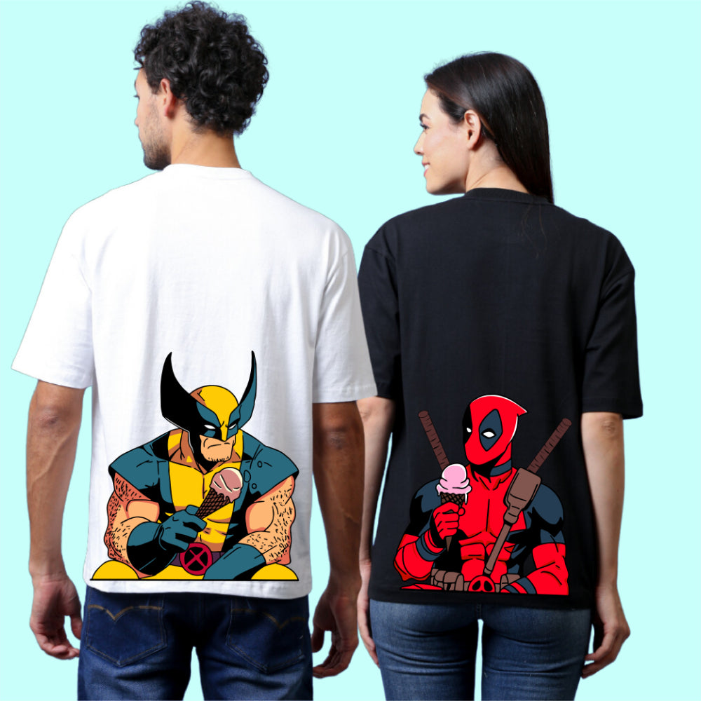 Chill Heroes: Deadpool & Wolverine Oversized Couple T-Shirts (Pack of ...